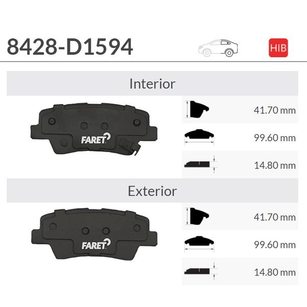 Balata Freno De Disco Hibrida Trasera FD2-8428-D1594 FARET | Autopartes
