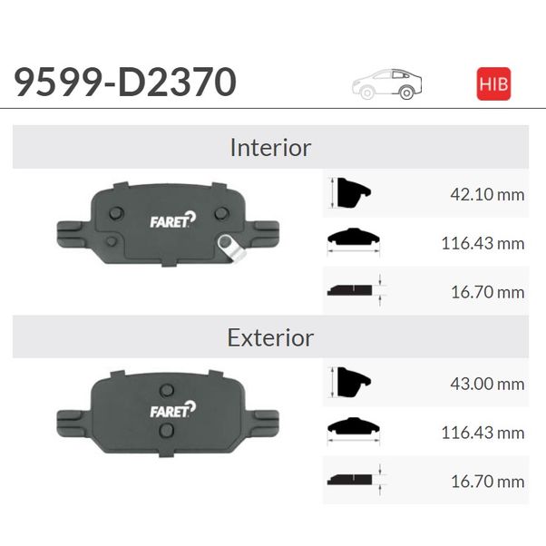 Balata Freno De Disco Hibrida Trasera FD2-9599-D2370 FARET | Autopartes