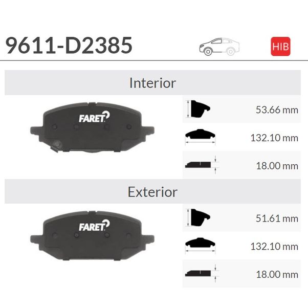 Balata Freno De Disco Hibrida Delantera FD2-9611-D2385 FARET | Autopartes
