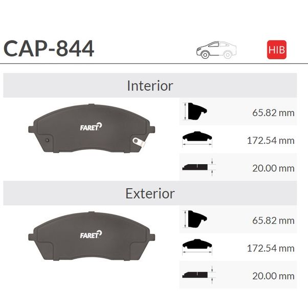 Balata Freno De Disco Hibrida Delantera FD2-CAP-844 FARET | Autopartes