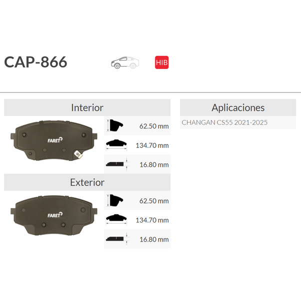 Balata Freno De Disco Hibrida Delantera FD2-CAP-866 FARET | Autopartes