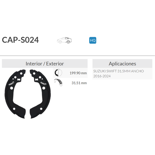 Balatas De Tambor Traseras FT4-CAP-S024 HQ FARET | Autopartes