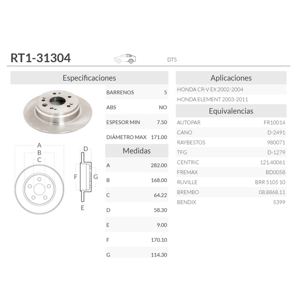 Disco Trasero 5B RT1-31304 FARET | Autopartes