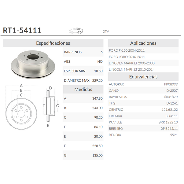 Disco Trasero 6B RT1-54111 FARET | Autopartes