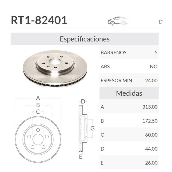 Disco De Freno Delantero 5 Birlos RT1-82401 FARET | Autopartes