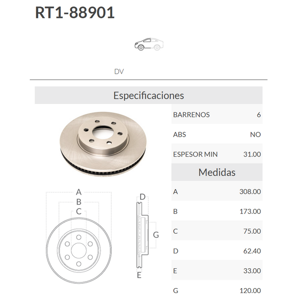 Disco Delantero 6B RT1-88901 FARET | Autopartes