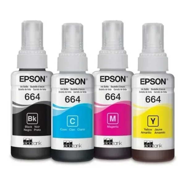 Combo 4 Botella Tinta Epson T664 Negro Cian Magenta Amarillo ...
