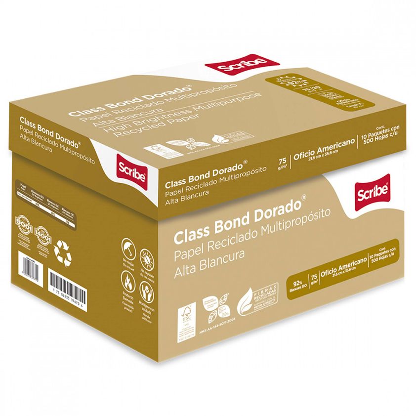 Caja Con 10 Paquetes Hoja Carta C/500 Scribe Class Bond Dorado 75g 93% ...